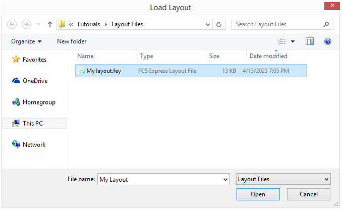 Opening a Previously Created Layout